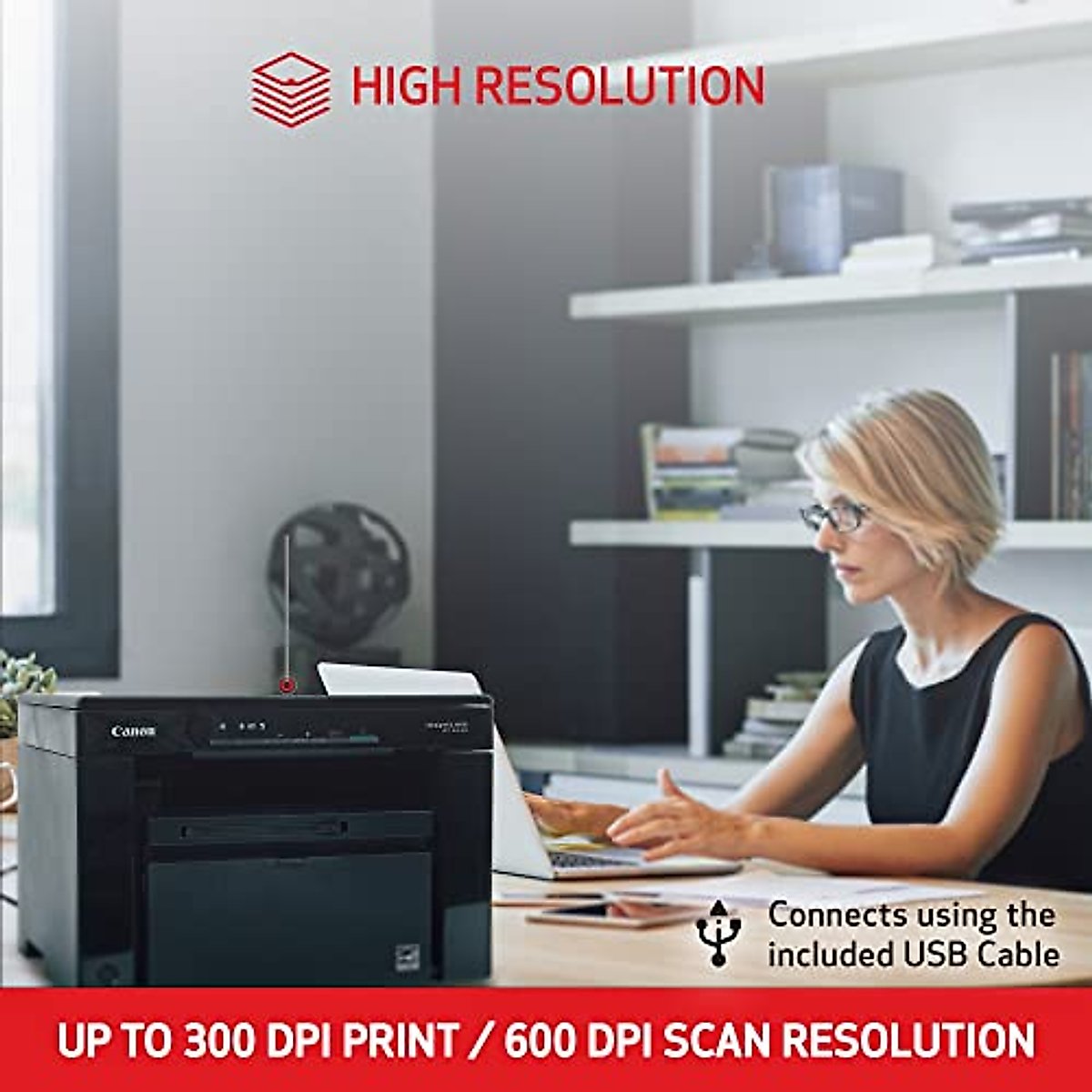 Canon imageCLASS MF3010 All-in-One Wired Monochrome Laser Printer with USB Connectivity, Black - LCD Display, Print Scan Copy - 19 ppm, 600 x 600 dpi, 150-sheet Paper Cassette