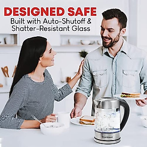 ChefGiant Cordless Electric Tea Kettle - 1.7L Hot Water Boiler Made of Glass & Stainless Steel - Large Capacity Water Heater with Auto Shut-Off