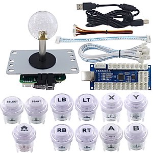 SJ@JX Arcade Game Stick DIY Kit LED Buttons with Logo 8 Way Joystick USB Encoder Cable Controller for PC PS3 PS2 MAME Raspberry Pi White