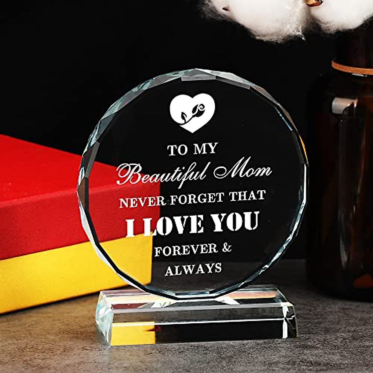 Mom Gifts for Mom from Daughter, Engraved Crystal Birthday Gifts for Mom, Unique Mom Gifts from Daughter Son for Birthday Mothers day Valentines Day