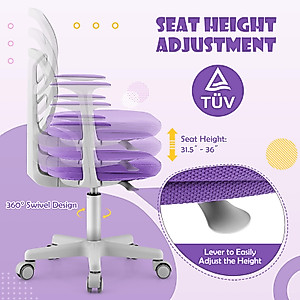 POWERSTONE Kids Desk Chair, Adjustable Mesh Computer Chair with Armrest, Soft Cushion and Mid Back Swivel Office Chair for Teens Students (Purple)
