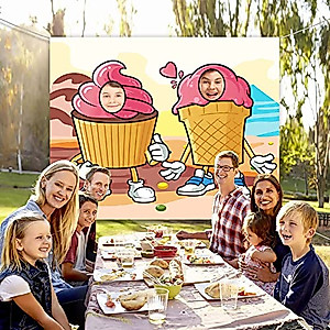 Ice Cream Banner Backdrop Pretend Play Party Game Frozen Dessert Theme Decorations Decor for National Vanilla Ice Cream Day 1st Birthday Party Supplies Photo Booth Props Favors Background Flag