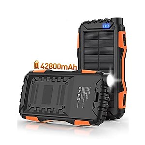 Solar Power Bank,Solar Charger,42800mAh Power Bank,Portable Charger,External Battery Pack 5V3.1A Qc 3.0 Fast Charging Built-in Super Bright Flashlight (Orange)