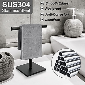 Square T-Shape Hand Towel Holder - Standing Hand Towel Rack for Bathroom or Kitchen Countertops, with SUS304 Stainless Steel Matte Black Finish,Minimalist Style