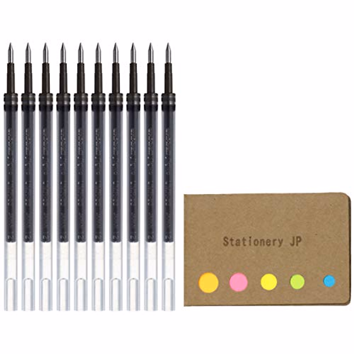 UMR-83E Refills for Signo 307 Gel Ink Ballpoint Pen, 0.38mm, Black Ink, 10-Pack, Sticky Notes Value Set