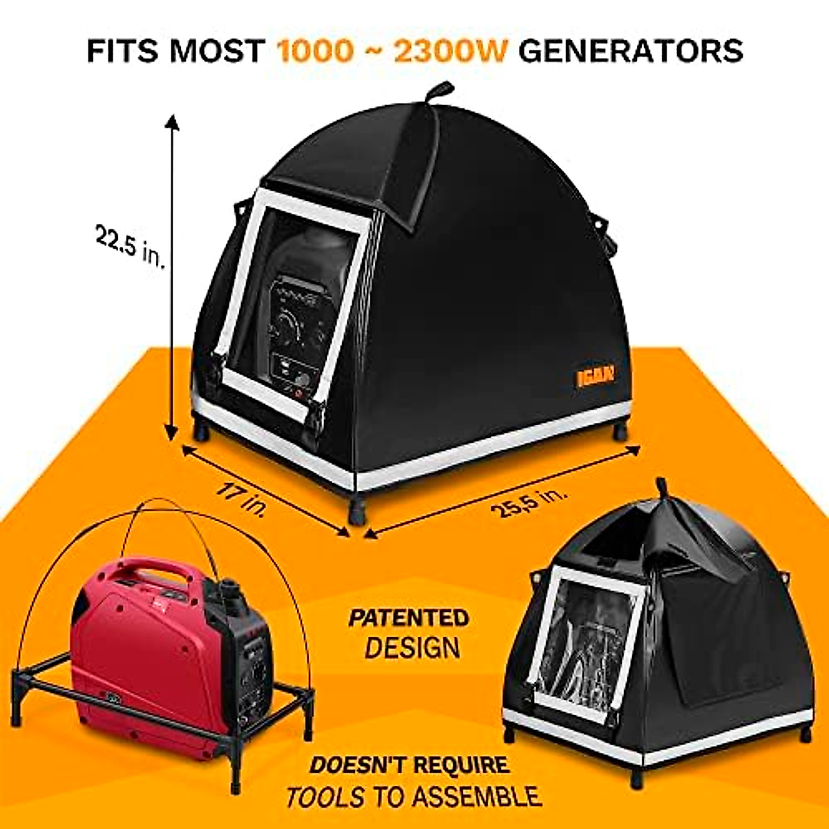 IGAN Small Inverter Generator Tent Cover While Running, Compatible for Honda and Most 1000~2300 Watts Generators, Portable Outdoor All-Weather Tarpaulin Cover for Rain, Black