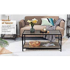 GreenForest Coffee Table Industrial with 2 Tier Storage Shelf for Living Room Modern Coffee Table 39.3 x 21.4 inch, Easy to Install, Rustic Walnut