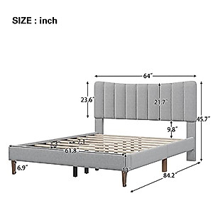 Prohon Upholstered Platform Bed, Queen Size Bed Frame and Headboard, Vertical Channel Tufted Bed, Bedframe for Kids/Teen/Adults, No Box Spring Needed,Wooden Slats Support, Gray
