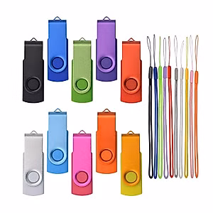 USB Flash Drive - 10 Pack 32MB USB 2.0 Memory Sticks - Kepmem Swivel Small Capacity PenDrive - 10 Assorted Colors