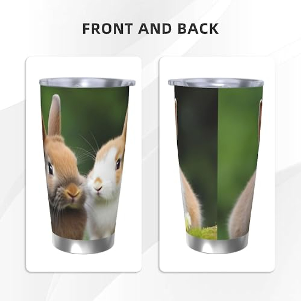 Cute Rabbits Tumbler with Lid and Straw 20oz Stainless Steel Car Cup for Hot and Cold Drinks, Double Wall Insulated Travel Coffee Mug Reusable Drink Thermos Cup Birthday Gifts