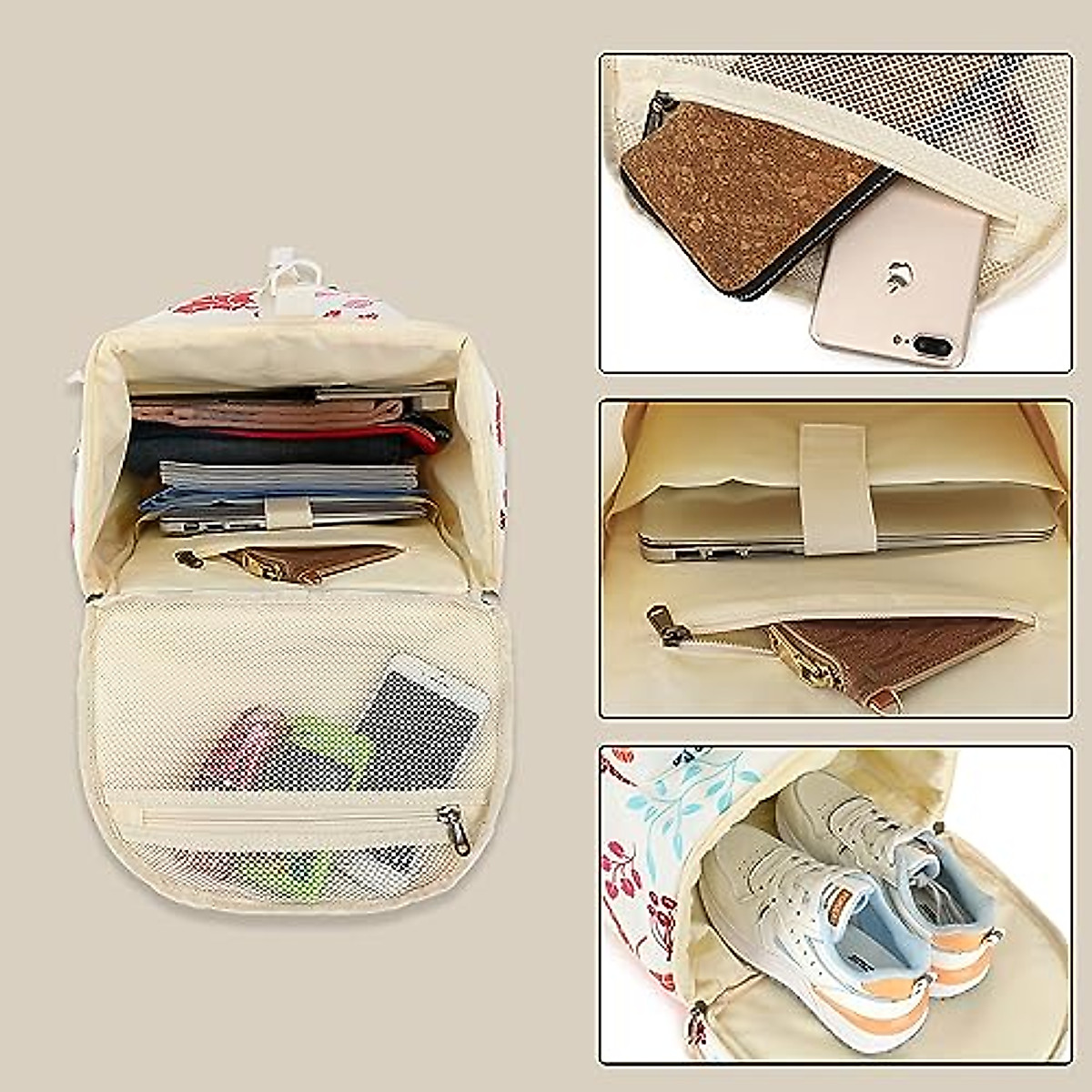 Floral Gym Duffle Bag Backpack 4 ways for Women Waterproof with Shoes Compartment for travel Sport Hiking laptop Lightweight, Kalesi XL