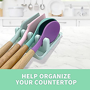 LSVGOE 2 Pack Multiple Utensil Spoon Rest with Drip Pad Non-Slip Heat Resistant Kitchen and Grill Spoon Holder for Spatula, Ladle, Tongs, Kitchen Gadgets, and Cooking Accessories (Light Green)