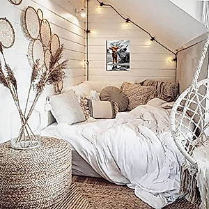 Highland Cow Canvas Wall Art Black and White Animal Print Pictures Highland Cattle Photo Framed Farmhouse Painting 12x16 inches for Home Decor