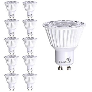 Bioluz LED 10 Pack Commercial Grade GU10 LED Bulb Dimmable 3000K 50W Halogen Replacement 120v UL Listed (Pack of 10)