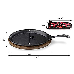 New Star Foodservice 1028614 Commerical Grade Cast Iron Fajita Set, Sizzling Skillet, Japanese Steak Plate