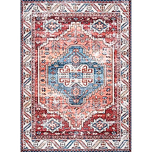 nuLOOM Marli Machine Washable Faded Medallion Area Rug, 5' x 8', Rust
