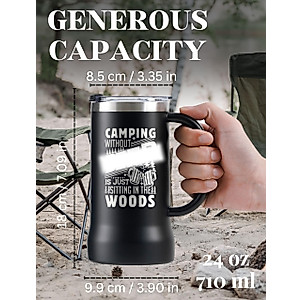 Onebttl Camping Gifts for Men, Camper, Camping Lovers - Camping Without Beer 24oz Stainless Steel Beer Mug Beer Stein Tumbler, 24oz Beer Mug with Lid