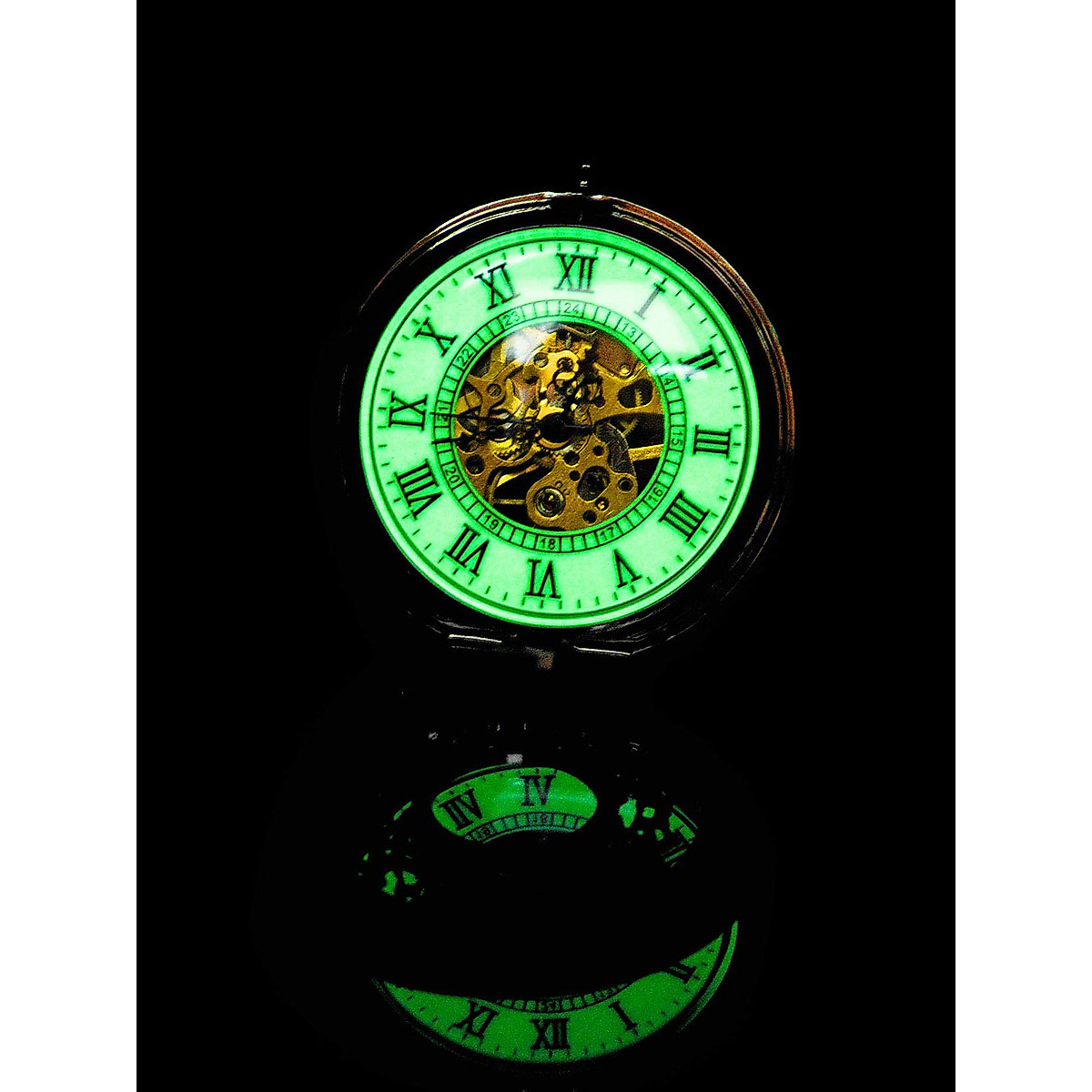 BOSHIYA Mechanical Pocket Watch Luminous Steampunk Vintage Pocket Watch/with Chains/Hand Wind Up/Black Skeleton/Dial Roman Numberals