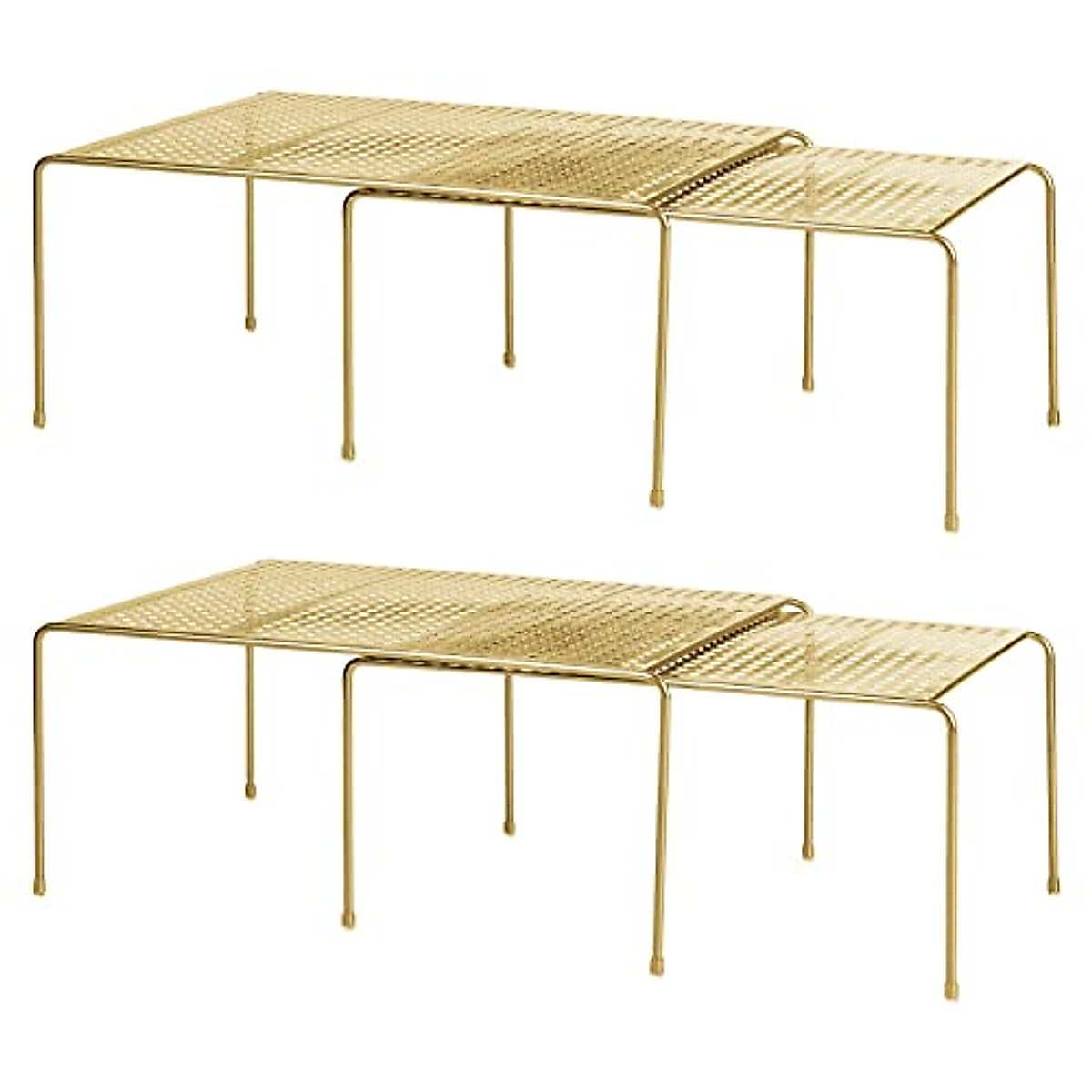 mDesign Adjustable Raised Metal 4-Piece Kitchen Stacking Organizer, Expanding Storage Rack - Cupboard, Pantry Shelf, Non-Skid Feet, Hold Dishes, Bowls, Mugs, Concerto Collection, 2 Pack, Soft Brass