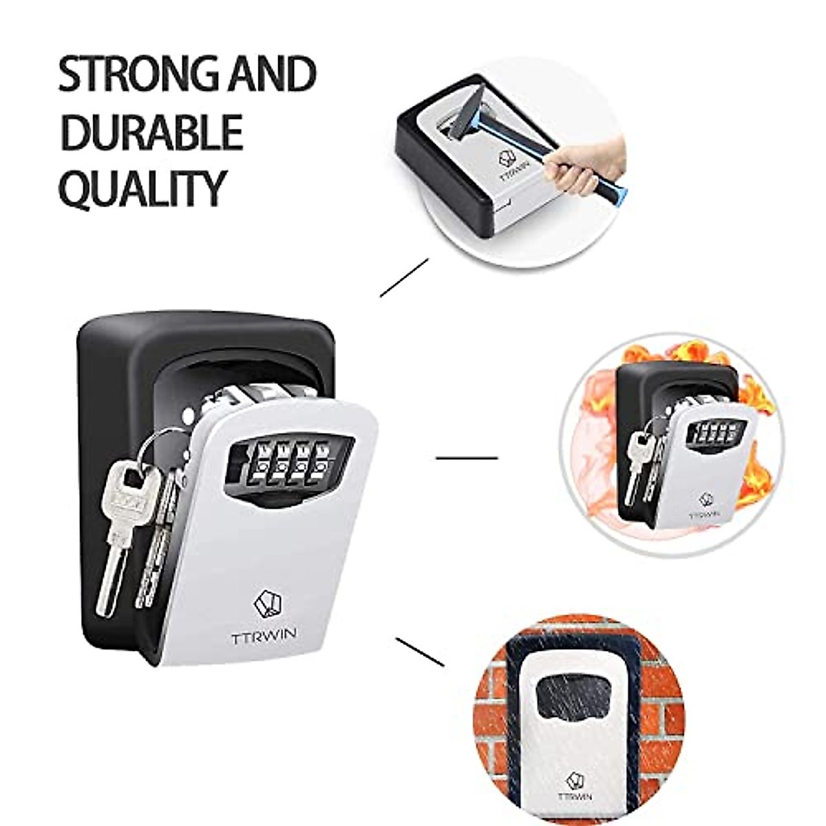 TTRWIN Security Key Lock Box, Resettable 4 Digit Combination Waterproof Lockbox, Key Safe Storage Security Lock Box, 5 Keys Large Capacity Wall Mounted LockBox for House Key, ID Card, Garage Key