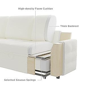 VanAcc Pull Out Sofa Bed, Modern Tufted Convertible Sleeper Sofa, Boucle Sleeper Sectional Couch Bed with Storage Chaise, L Shaped Sofa Couch for Living Room (White)