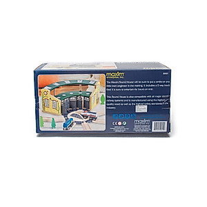 maxim enterprise, inc. Wooden Train Round House Combo with Rotating Turntable, Train Shed to House 5 Engines or Cars, Wooden Train Track Accessories Compatible with Major Brand Railway Sets