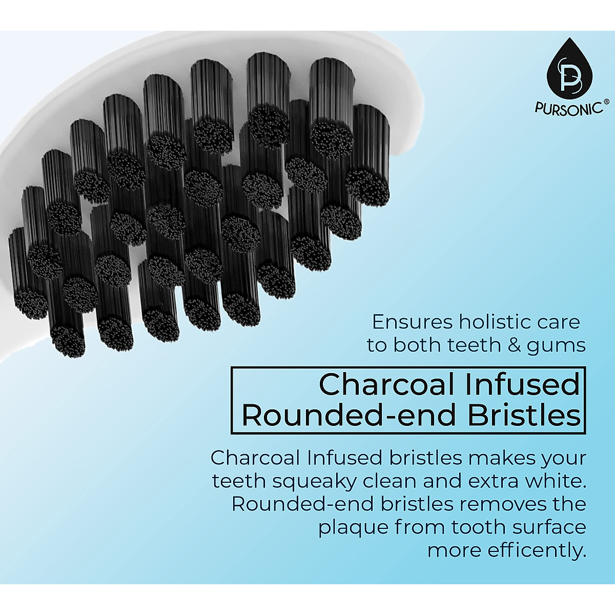 Pursonic Replacement Toothbrush Heads Charcoal Infused Bristles Compatible with Sonicare Electric Toothbrush 6 Pack