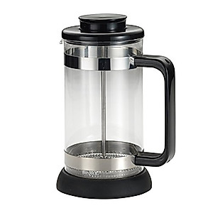 BonJour Coffee Borosilicate Glass French Press with Coaster & Scoop, 33.8-Ounce, Riviera, Black