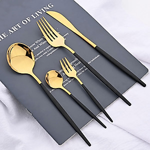 JANKNG 6Pcs Black Gold Dinner Forks 18/0 Stainless Steel Forks Set for Home Kitchen and Restaurant, Mirror Finished, Dishwasher Safe (8.46-Inch, SeT Of 6)
