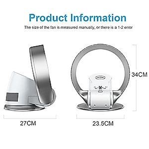 Wall Mounted Bladeless Desk Fan-Metal,3-Speed Office/Bedrooms Floor Fan,with Remote Control/Timer,Quiet Cooling Air Industrial Electrical Fan(Silver/Black/White)