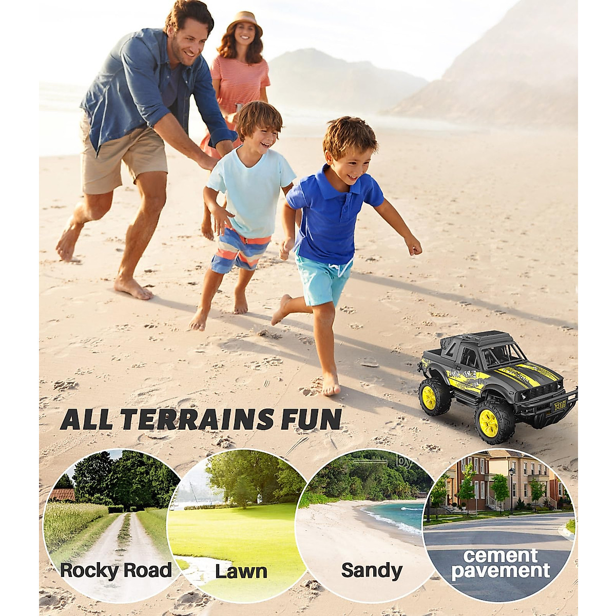 DoDoeleph Remote Control Jeep,16MPH High Speed 4WD RC Cars, 1/16 Scale Differential System All Terrains Off-Road, 2.4GHz Rechargeable Xmas Gift Toys for Kids Adults