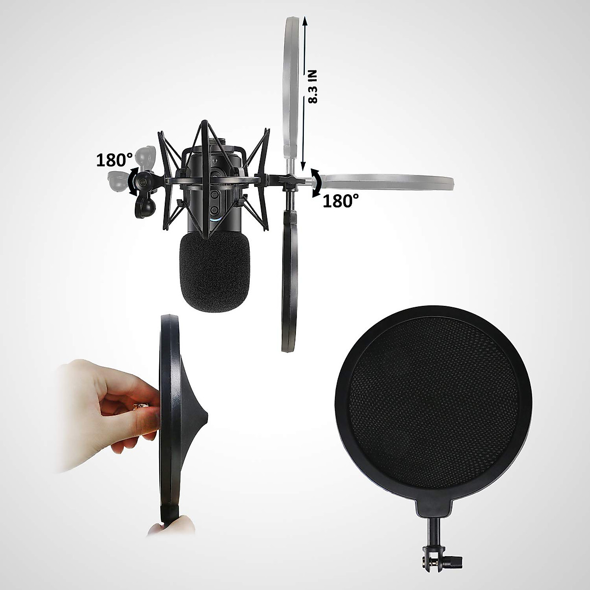 ATR2500X Shock Mount with Pop Filter and Foam Windscreen to Reduce Vibration Noise Matching Mic Boom Arm Stand for Audio-Technica ATR 2500X and ATR2500 USB Condenser Microphone by YOUSHARES