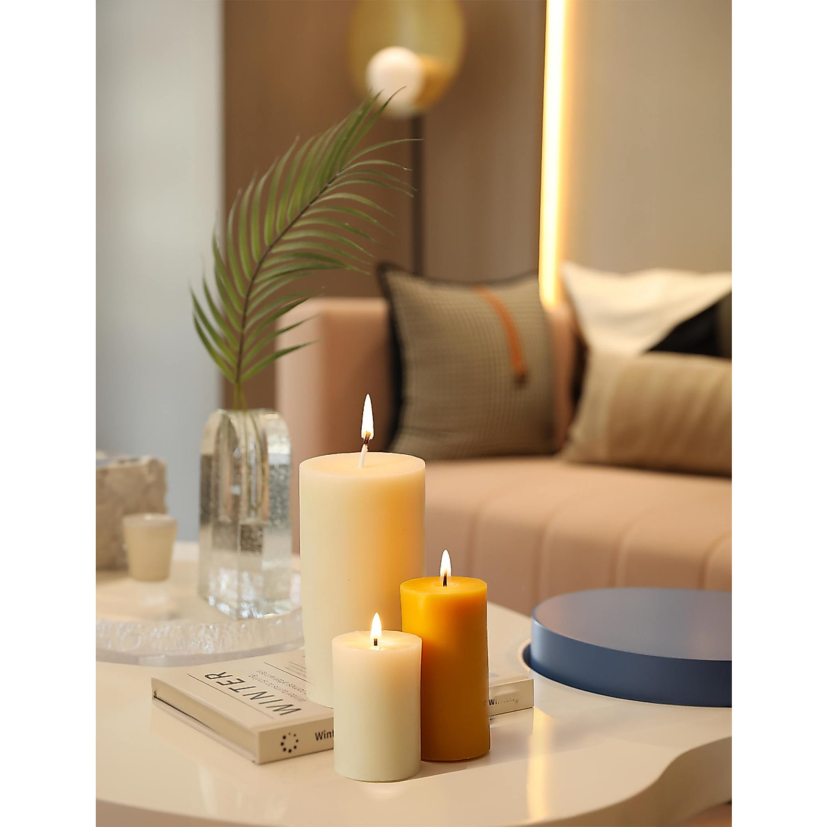 olorvela Beeswax Pillar Candles Set of 2 - Beeswax Candles Clearance Bees Wax Candles for Home Pillar Candles 3x6 inch 100% Pure Wax Candles