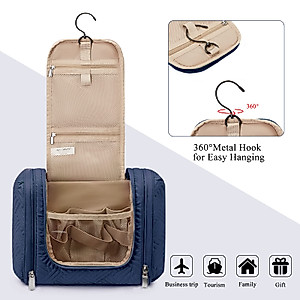 BAGSMART Travel Toiletry Bag for Women, Hanging Toiletry Bag with Hook, Travel Cosmetic Makeup Bag Travel Organizer for Accessories, Shampoo, Full Sized Container, Toiletries,Navy-Medium