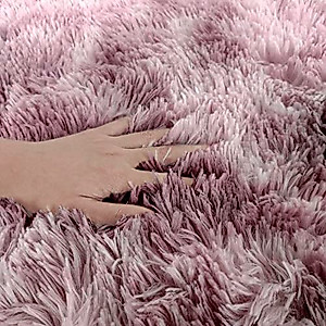TEWWET Fluffy Rugs for Bedroom 6x9, Soft Shaggy Bedroom Rug, Fuzzy Plush Area Rugs for Dorm Living Room Kids Room, Non-Slip Indoor Floor Accent Area Carpet（Pink）