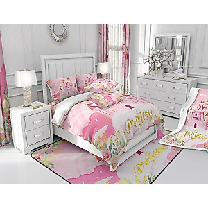 Manfei Princess Twin Bedding Sets for Girls,Pink Castle Dreamy Comforter Cover Kids Bedroom Decor,Flowers Bed Set,Fairy Tale Theme Duvet Cover Cute Blanket,Gifts for Girl,No Comforter