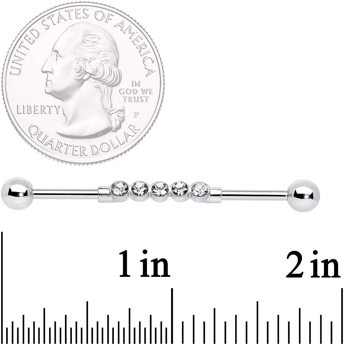 Body Candy Women 14G Steel Helix Cartilage Earring Clear Accent Quintuplet Industrial Project Barbell 1 1/2"