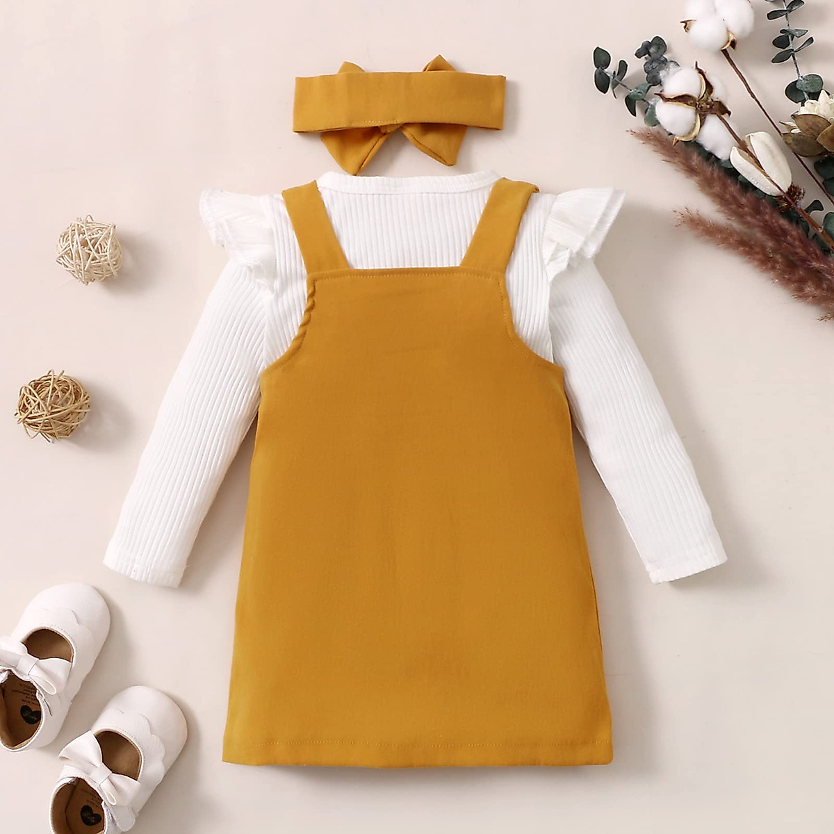 Fall Outfits for Girls Baby Knit Rib T-Shirt Top Kids Long Sleeve Suspenders Overalls Dress Skirt Headband Infant Toddler Winter Clothes Spring 1st Birthday Cake Smash Photo Shoot Pink 18-24 Months
