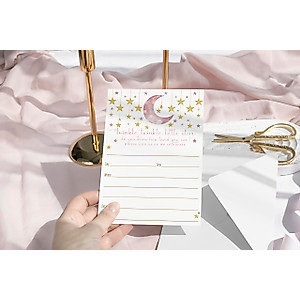 Twinkle Little Star Baby Shower Invitation Bundle Set Includes Blank Girls Invites with Envelopes Diaper Raffle Tickets Bring a Book Insert Cards (25 of Each) Celestial Themed Party Supplies