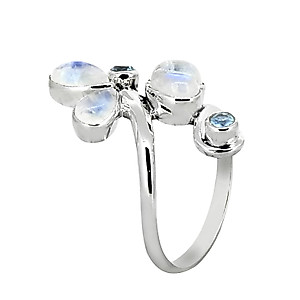 YoTreasure Moonstone & Blue Topaz Chunky Ring in .925 Sterling Silver