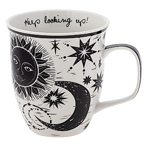 Karma Gifts 16 oz Black and White Boho Mug Celestial - Cute Coffee and Tea Mug - Ceramic Coffee Mugs for Women and Men