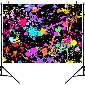 OUYIDA 8X6FT Neon Glow Birthday Party Photography Backdrop Colorful Graffiti Splatter in The Dark Happy Birthday Background Retro Let's Dance Sleppover Party Decor Photo Booth Props CEM123C
