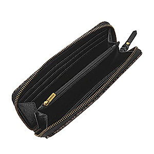 Fossil Women's Tara Faux Leather Wallet Zip Around Clutch, Black/Brown (Model: SL8223015)
