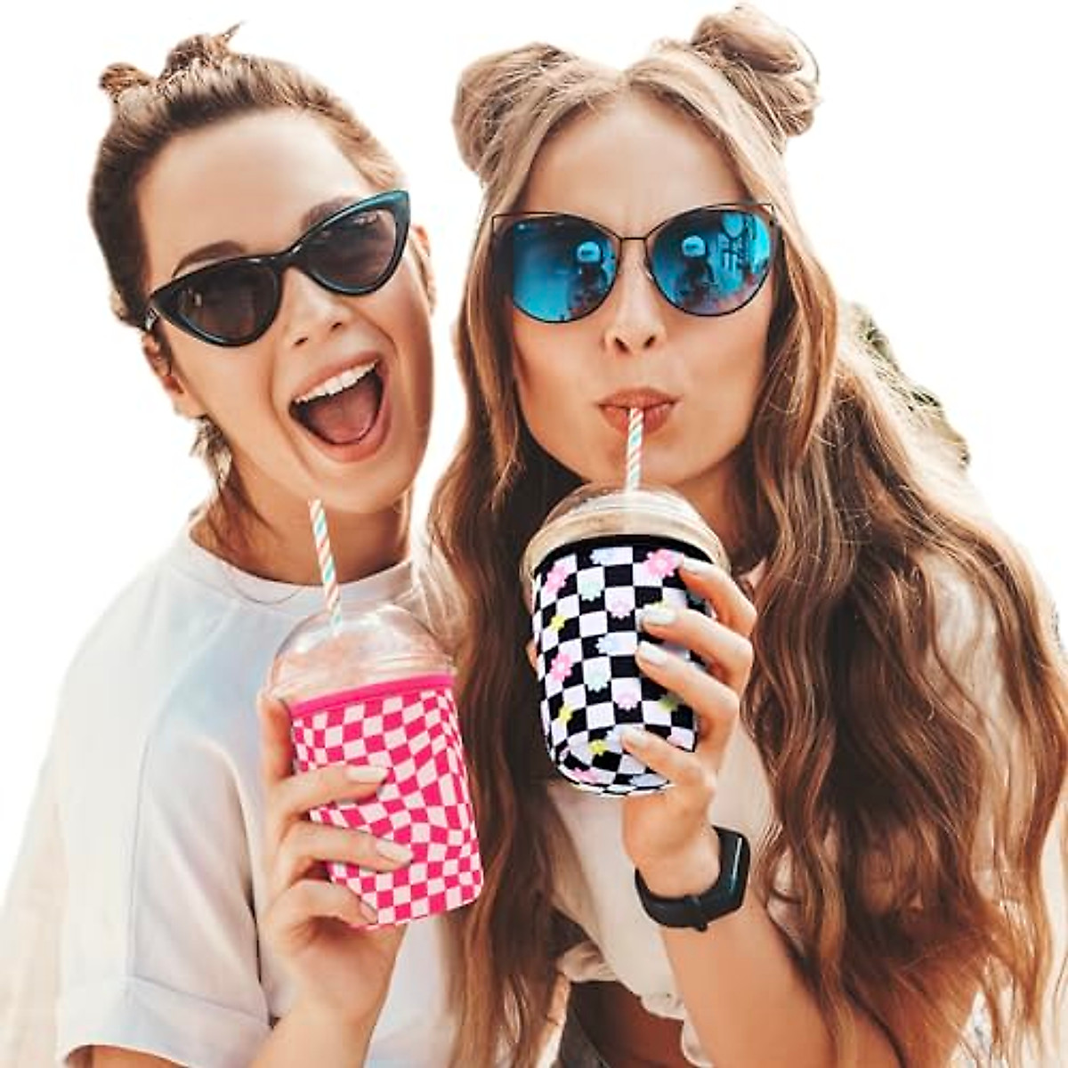 3 Pack Reusable Neoprene Sleeve for Iced & Hot Drinks, Compatible with Starbucks & Dunkin' Coffee Cup (Christmas Fun)