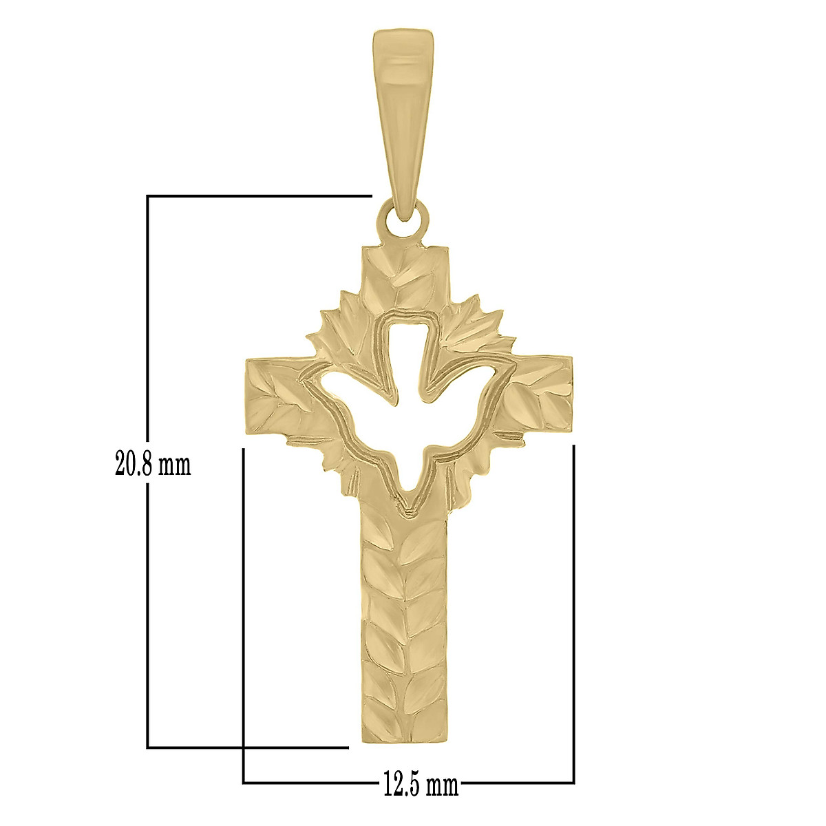 14k Yellow Gold Descending Dove and Olive Leaves Glory Cross Charm Pendant