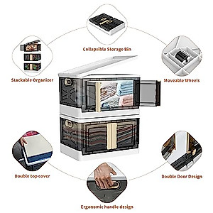 Diruion 3 pack 11 Gallon Stackable Storage Bins With Lids And Wheels Closet Organizers And Storage Foldable Plastic Containers For Clothes Shoes Book Kitchenware sanck