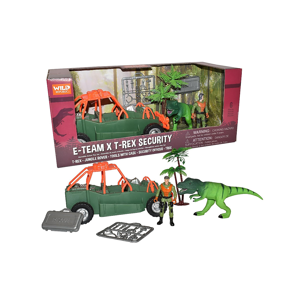 Wild Republic E-Team X T-Rex Playset, Dinosaur Figurine Action Figure, Animal, Vehicle, Accessories, Gifts for Kids, Multicolor