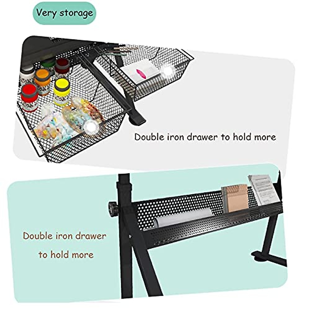 Drafting Desk, Adjustable Glass Drafting Table,Versatile Art Study Table,with Storage Drawers,Art Studio Design Sketching Painting Work Station