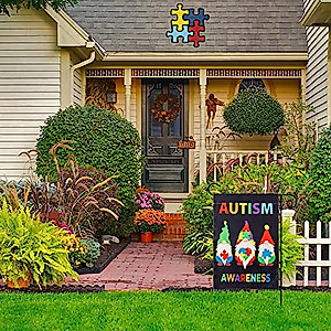 WATINC Autism Awareness Gnome Garden Flag Burlap Love Heart Acceptance Puzzle Piece Vertical Double Sided House Flag Inspirational Support Yard Decorations Supplies for Lawn Outdoor 12 x 18 Inch