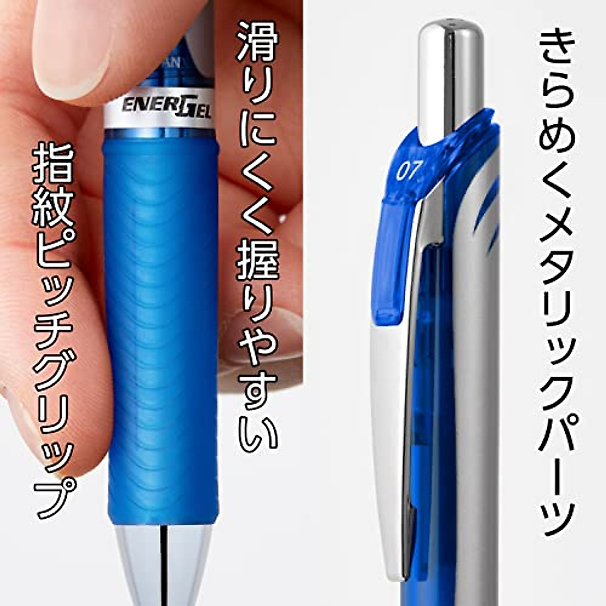 Pentel Energel Knock Ballpoint Pen, 0.7mm Triangle Tip, Siver Body with Blue Accent (BL77-C)